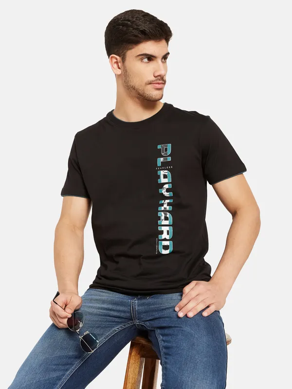 Chest and back typographic print T-shirt