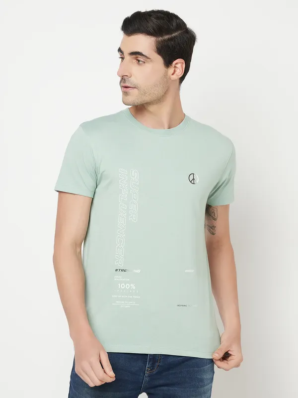 Octave Men Pastel Green Typography Printed Cotton T-shirt