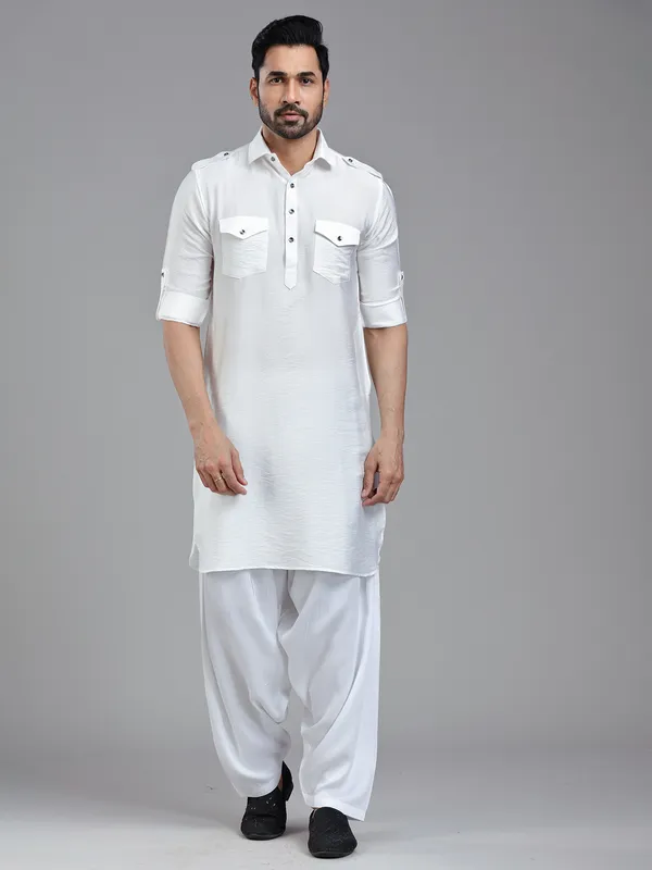 All time classy white pathani suit for men-G3-MPS4276 | United States