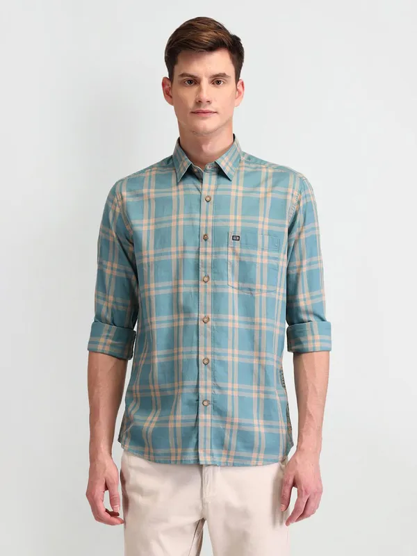 ARROW SPORT light blue shirt with check pattern for men-G3-MCS14669