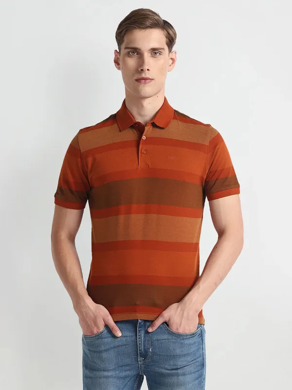 ARROW SPORT rust orange stripe t-shirt-G3-MTS18086 | United States