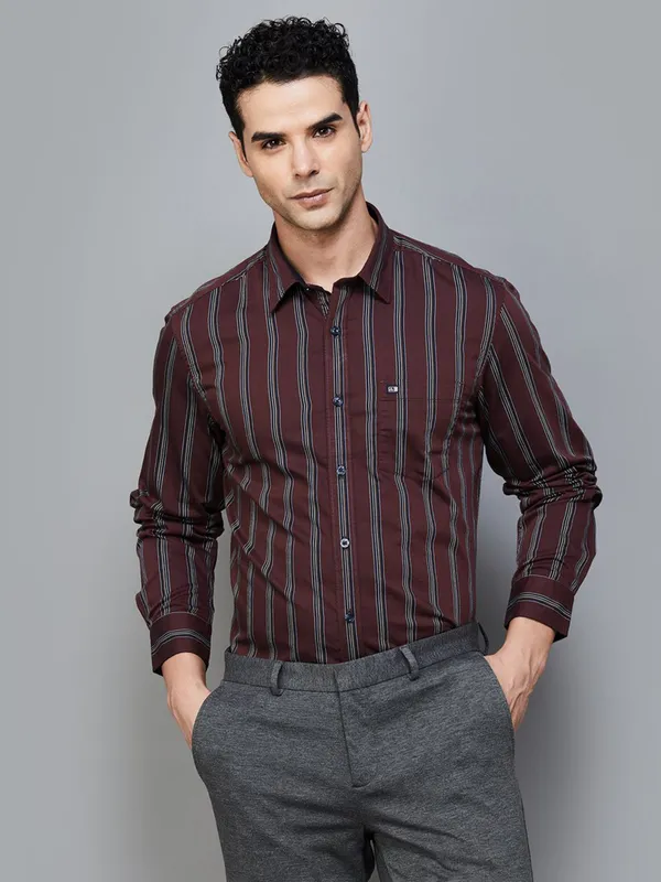 ARROW SPORT striped maroon casual shirt for men-G3-MCS15007