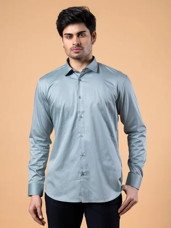 Avega stone blue color solid cotton fabric shirt-G3-MFS9933