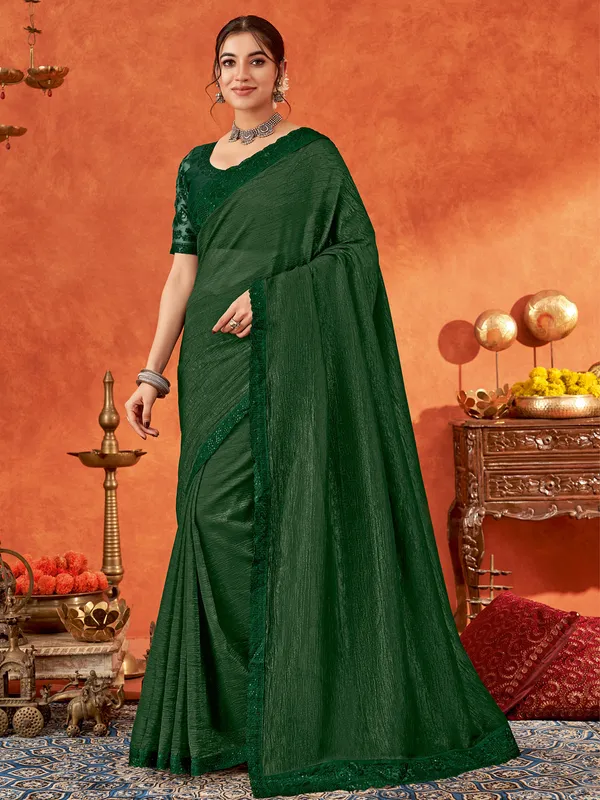 Beautiful dark green chiffon saree-G3-WSA56818 | United States