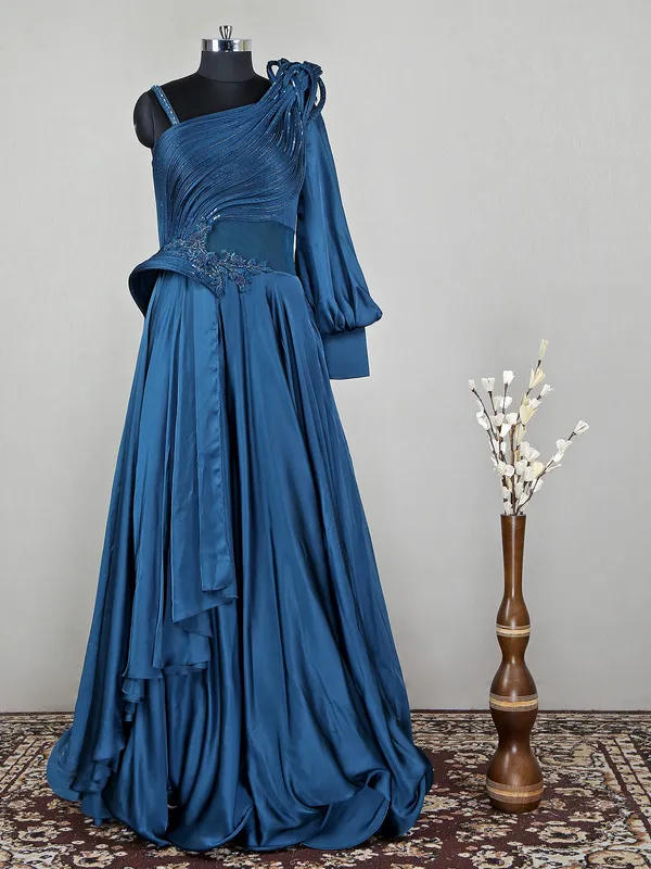 Beautiful prussian blue floor length gown-G3-WGO2277 | United States