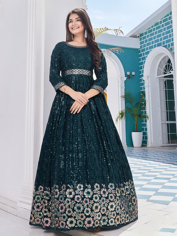 Beautiful rama blue georgette gown-G3-GGO0876