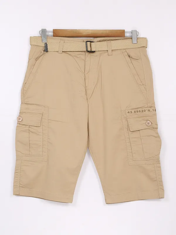 Beevee khaki cotton solid shorts-G3-MSO0611 | United States