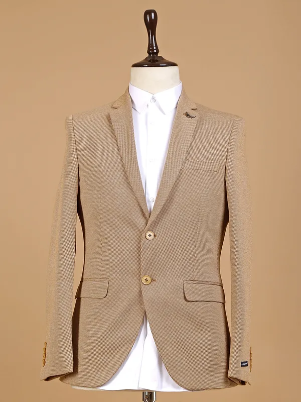 Beige reception wear terry rayon textured blazer-G3-MBL01008