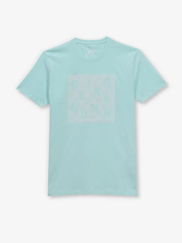 BEING HUMAN mint blue printed cotton t-shirt-G3-MTS20507 | United...