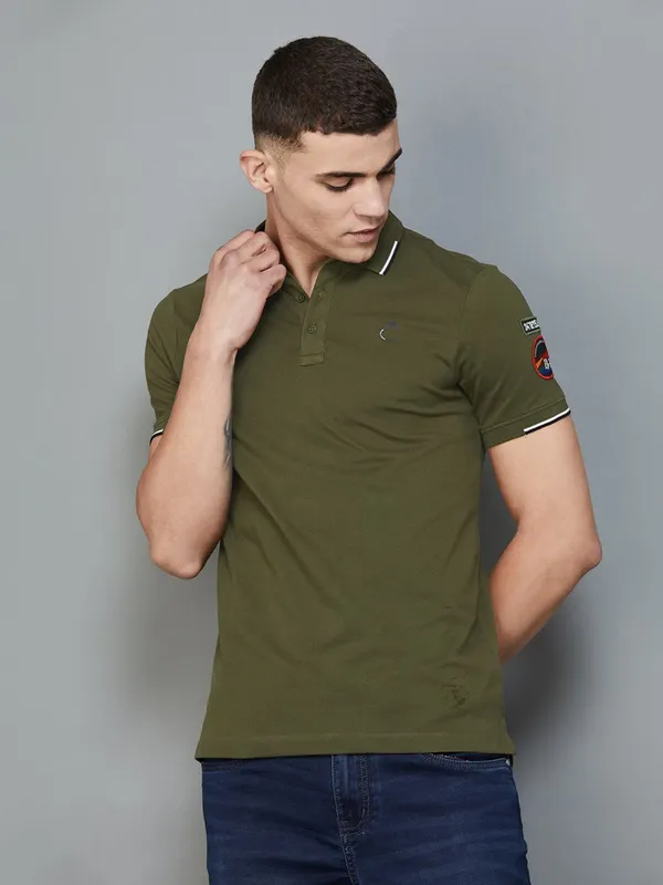 Being Human olive cotton polo t shirt-G3-MTS16806 | United Kingdom