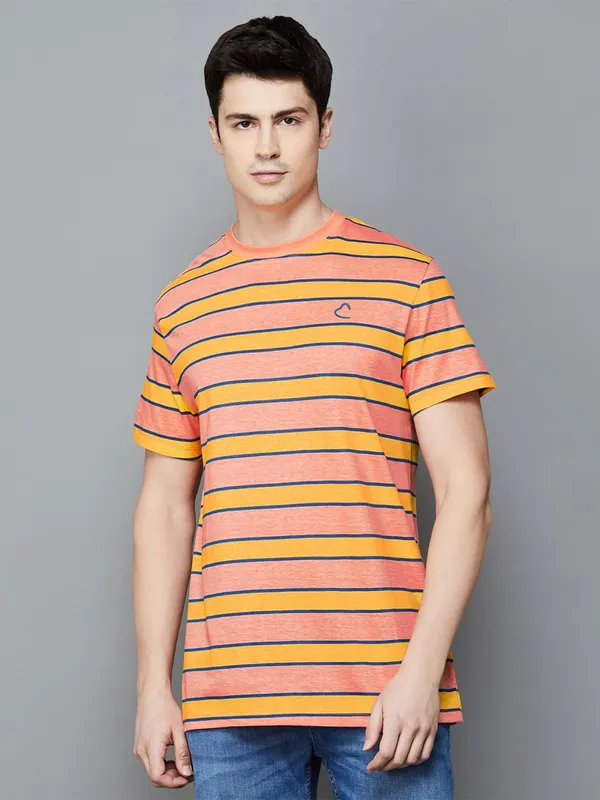 BEING HUMAN peach stripe t-shirt-G3-MTS18109 | United States