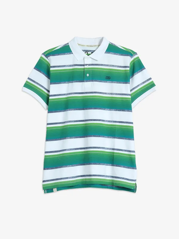 BEING HUMAN white and green stripe t-shirt-G3-MTS17974 | United States