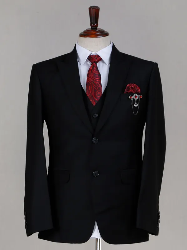 Black terry rayon solid coat suit for reception wear-G3-MCO1271