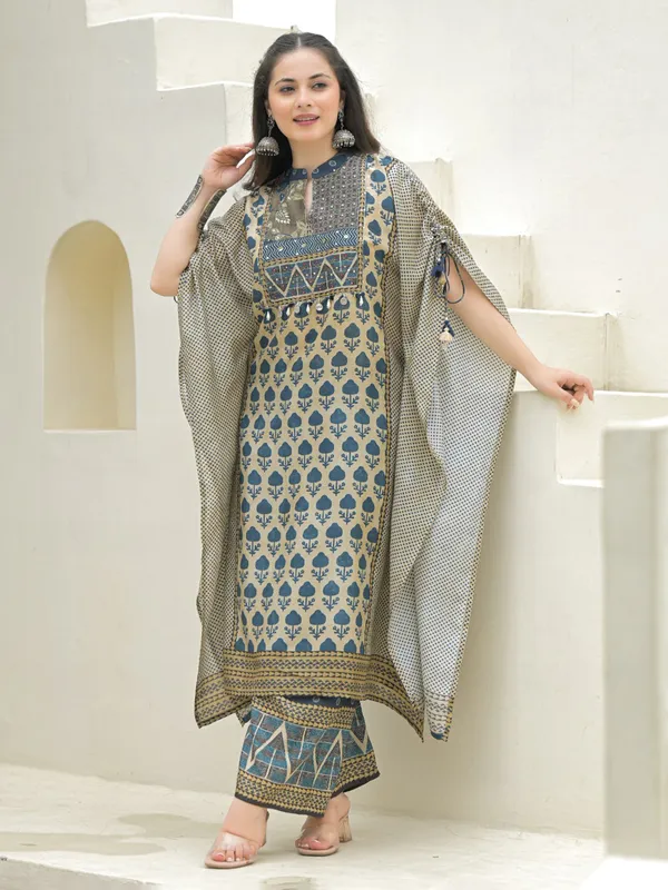 Blue silk yoke style kurti palazzo outfit-G3-WKS719 | United States