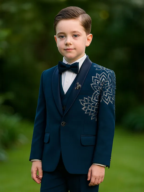 Blue wedding wear coat suit for boys-G3-BCO51440
