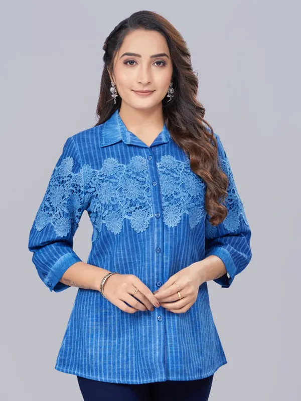 BOOM blue stripe linen shirt-G3-WTO4911 | United States