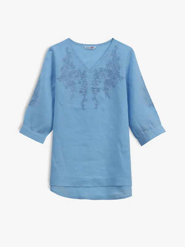 BOOM light blue linen top-G3-WTO4972 | United States