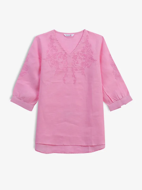 BOOM pink linen top-G3-WTO4971 | United States