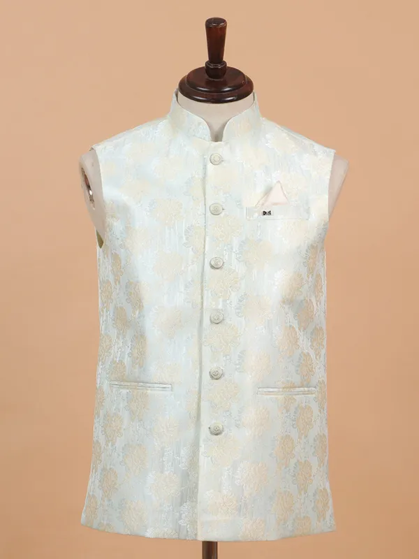 Brocade waistcoat in sky blue-G3-MWC2686 | United States