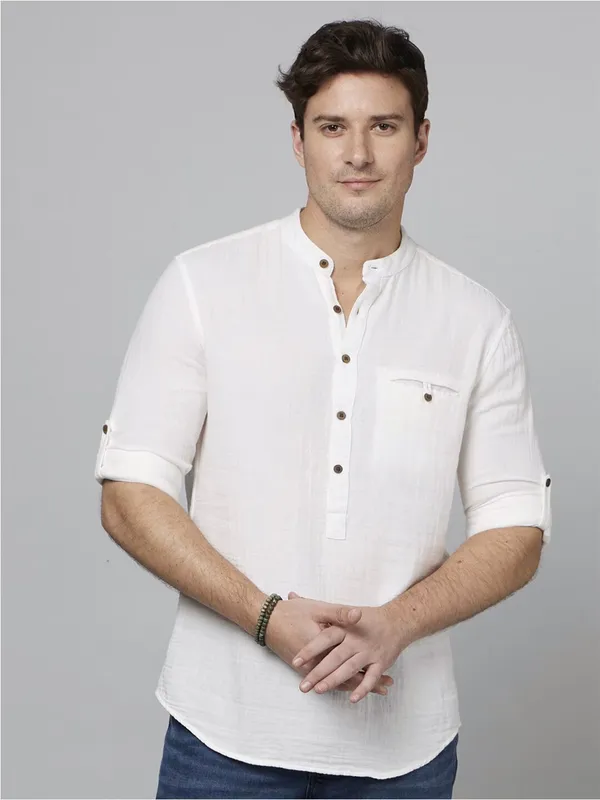Celio white cotton shirt-G3-MCS13138 | United States