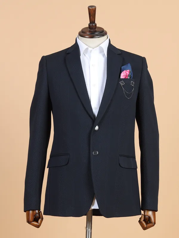 Classic blue texture blazer in terry rayon-G3-MBL01112 | United States