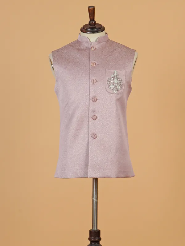 Classic pink texture terry rayon waistcoat-G3-MWC2527