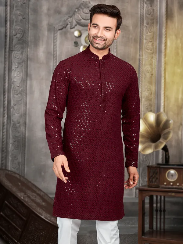 Classy cotton maroon kurta-G3-MSP0960