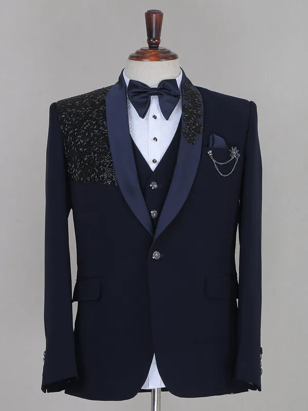 Classy navy terry rayon coat suit for reception-G3-MCO1263