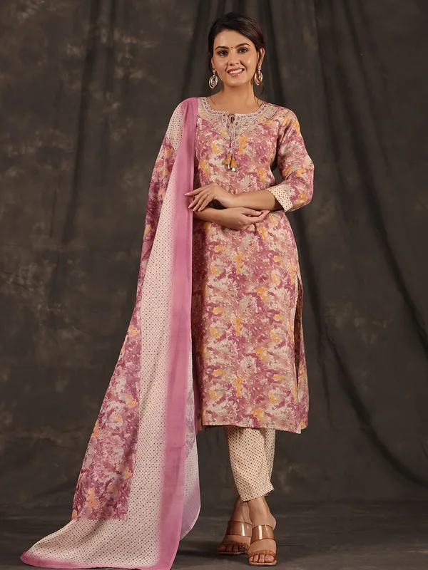 Classy printed onion pink silk kurti set-G3-WPS03295 | United States