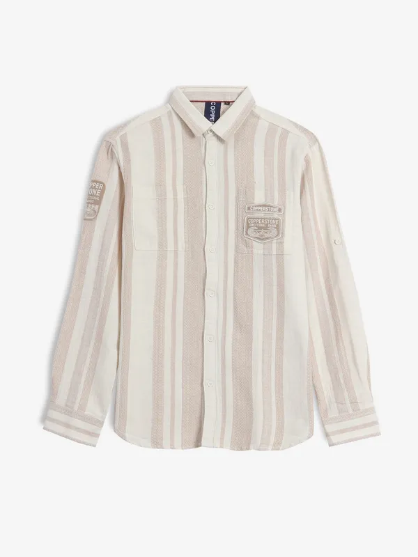 COPPER STONE stripe cream cotton shirt-G3-MCS14044