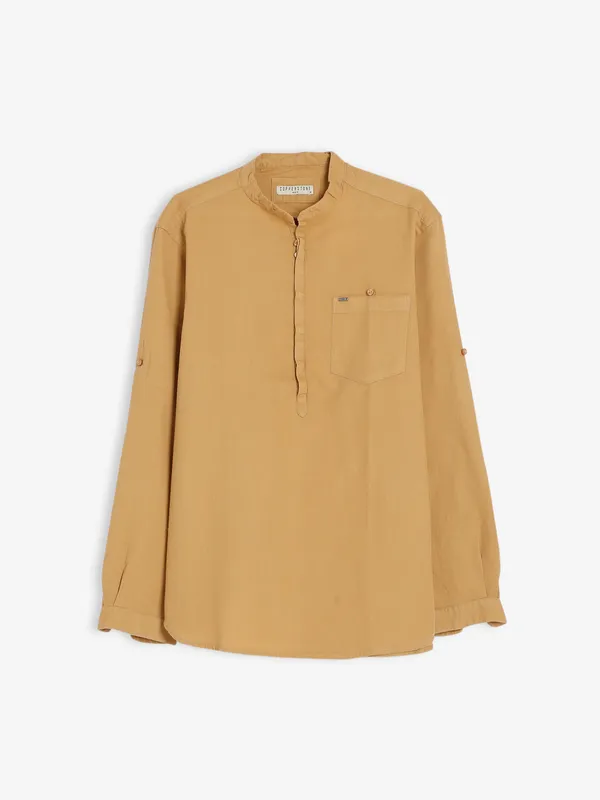 Copperstone beige plain kurta style shirt-G3-MCS12425 | United States