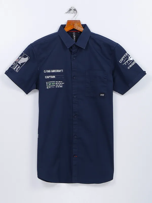 Copperstone navy casual cotton half sleeves shirt-G3-MCS11509