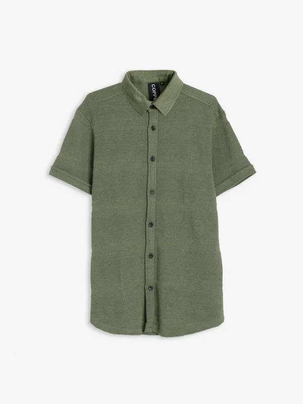 Copperstone olive knitted plain shirt-G3-MCS12431 | United States