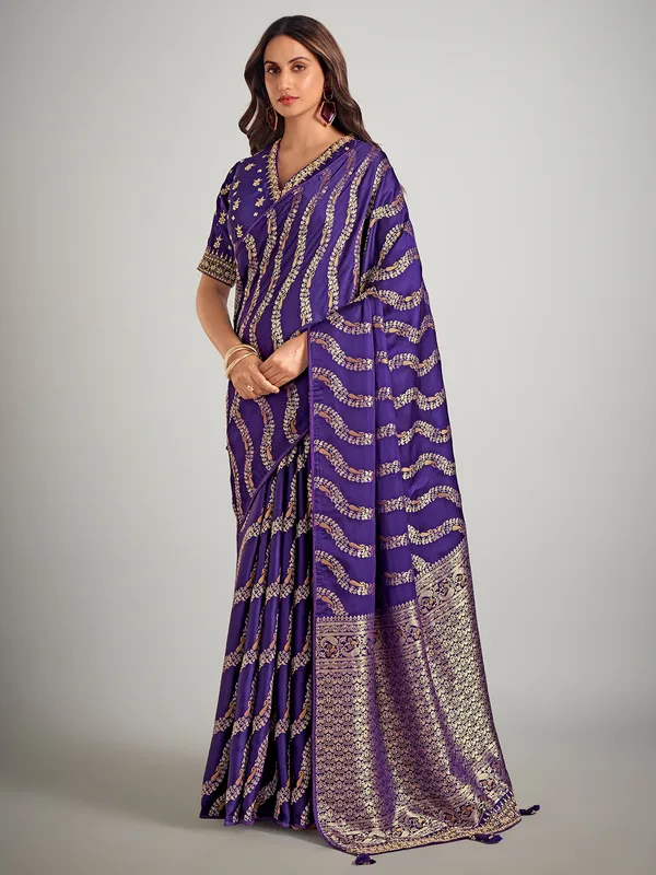 Dark purple dola silk zari weaving wedding saare-G3-WSA57693