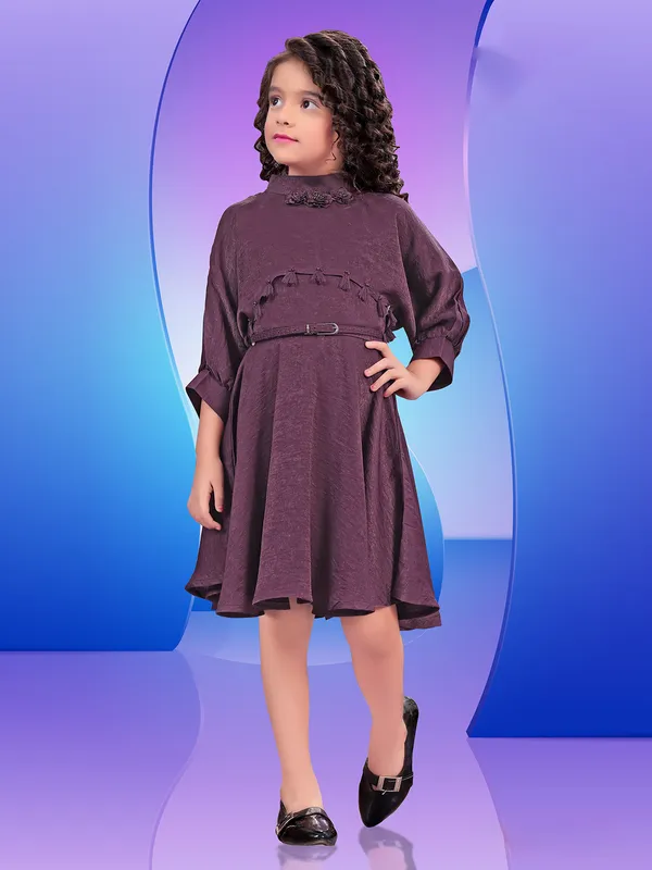 Dark purple lycra frock-G3-GDR0499 | United States