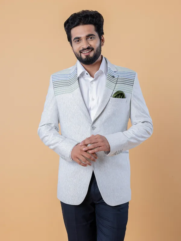 Dashing light grey terry rayon blazer-G3-MBL01050 | United States