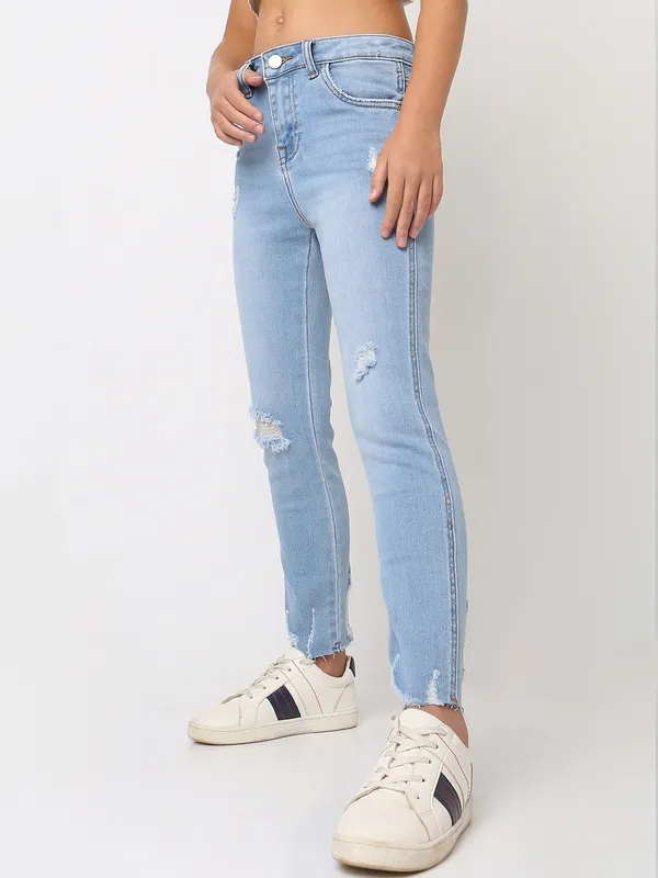 DEAL ripped and washed light blue jeans-G3-GJE0715