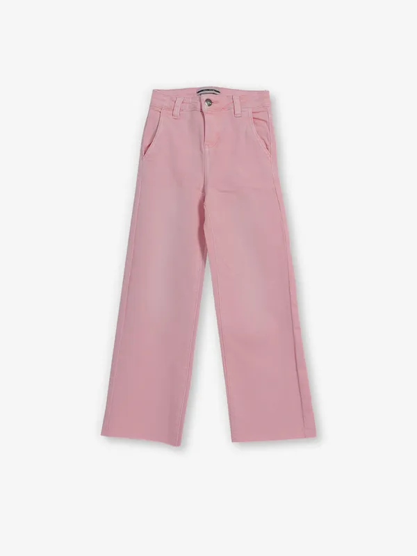 DEAL solid light pink straight fit denim for girls-G3-GJE0753