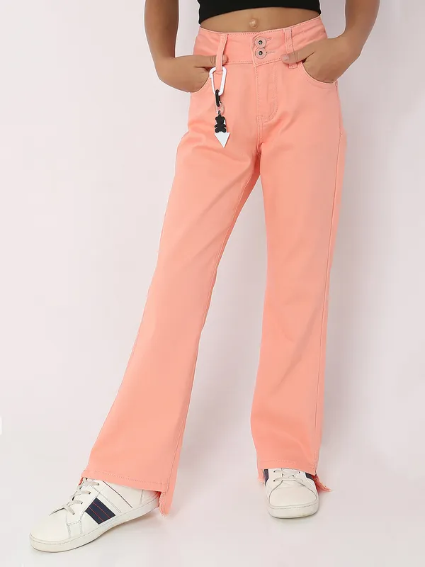 Deal trendy peach flare solid jeans-G3-GJE0614 | United States