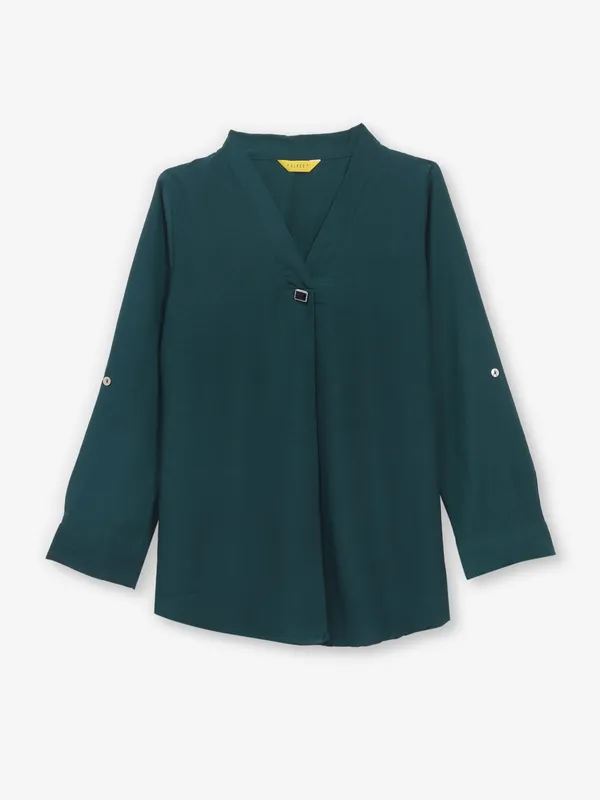 Deep green silk plain top-G3-WTO5573