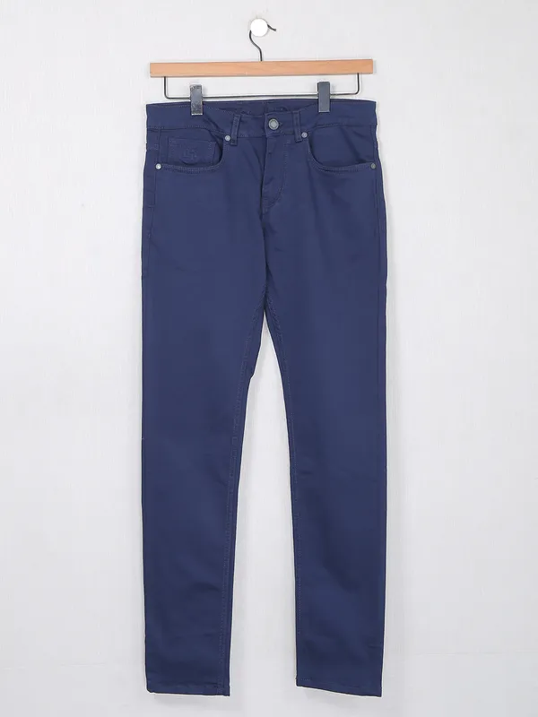 Dragon Hill solid cotton jeans in light navy-G3-MJE3611 | Singapore