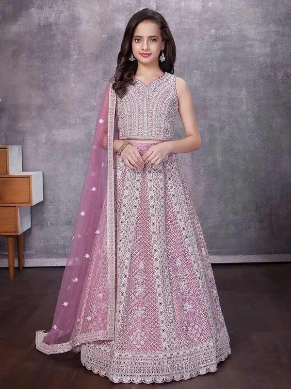 Elegant light pink net lehenga choli-G3-GCS01176 | United Kingdom