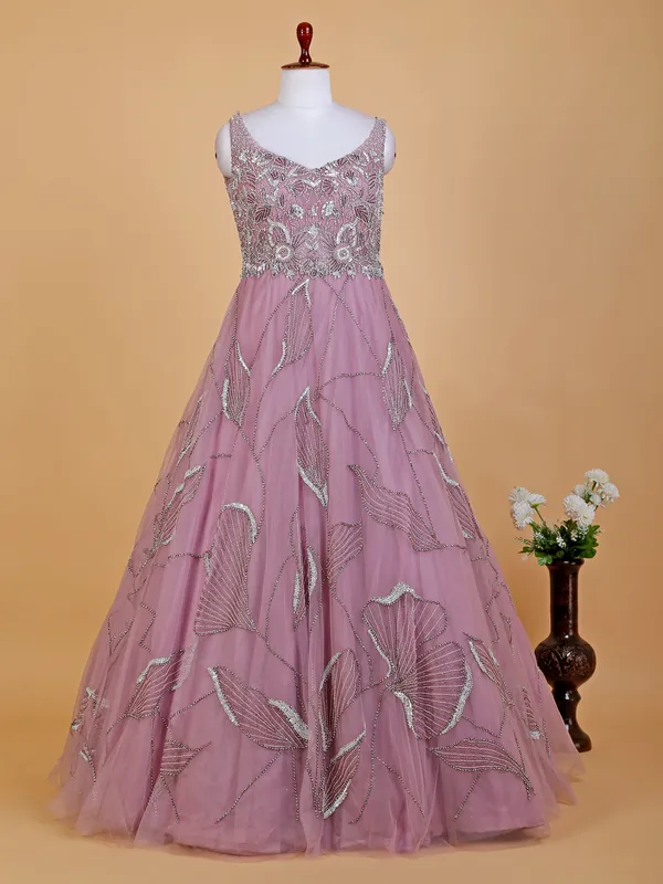 Elegant mauve purple net designer gown-G3-WGO2469 | United States