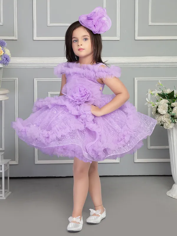 Elegant purple net frock-G3-GDR0600