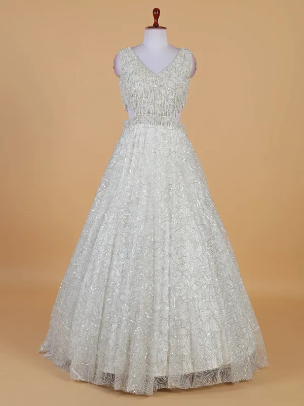 Elegant white designer net gown-G3-WGO2544 | United States