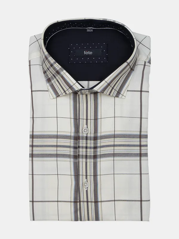 Fete cotton checks cream formal wear shirt-G3-MFS10678