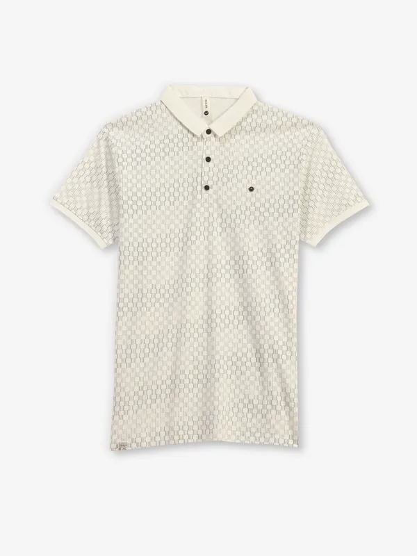 FREEZE cream printed cotton polo t-shirt-G3-MTS19474