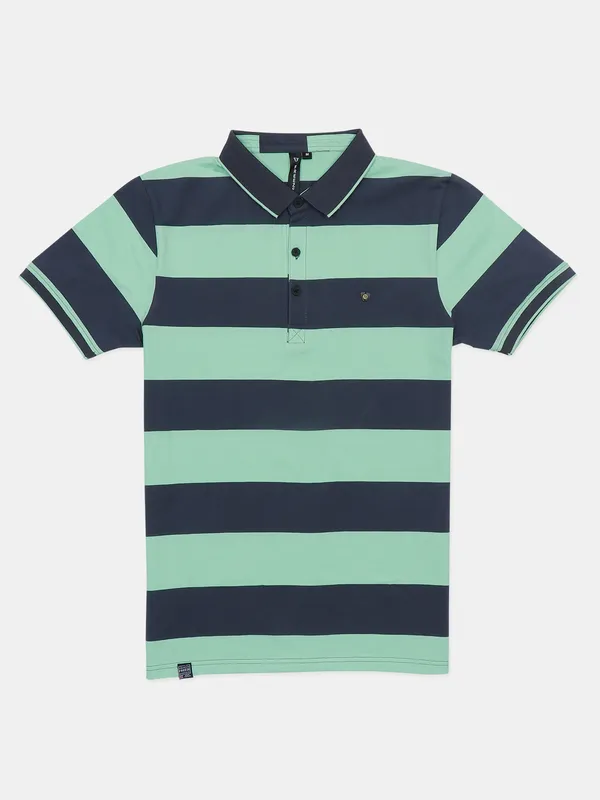 Freeze green and navy striped cotton t shirt-G3-MTS14735