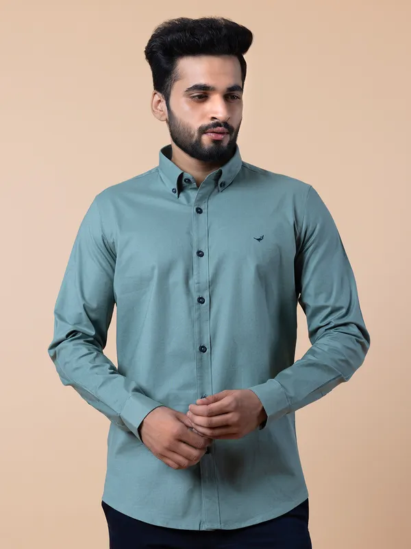 Frio cotton plain green casual shirt-G3-MCS10367 | United States