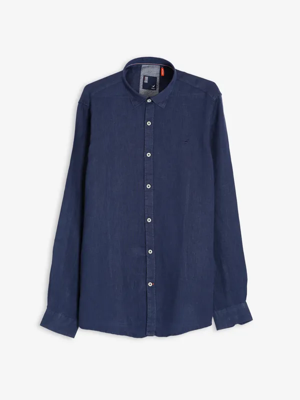 Frio navy plain linen shirt-G3-MCS12590